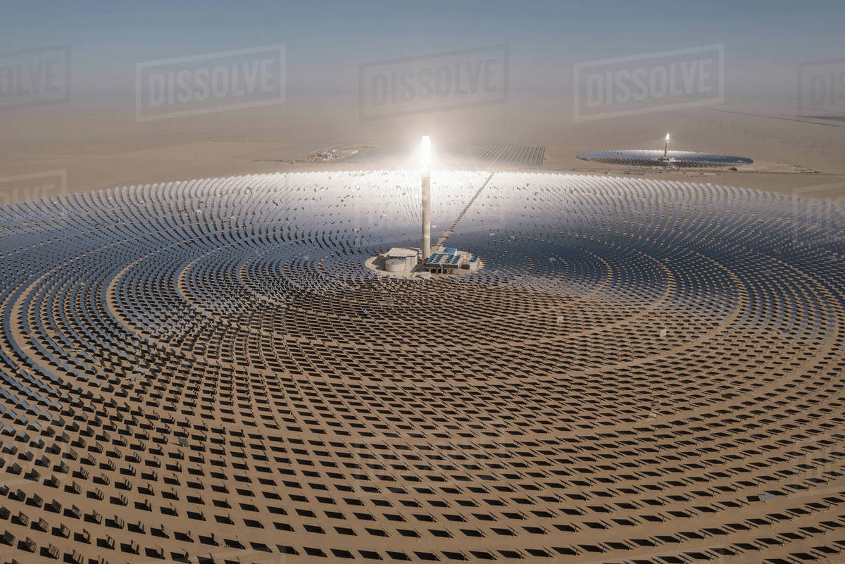 Photovoltaic power generation, solar Thermal Power Station. Shot in ...