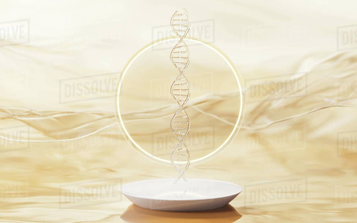 DNA with golden wave background, 3d rendering. Computer digital drawing ...