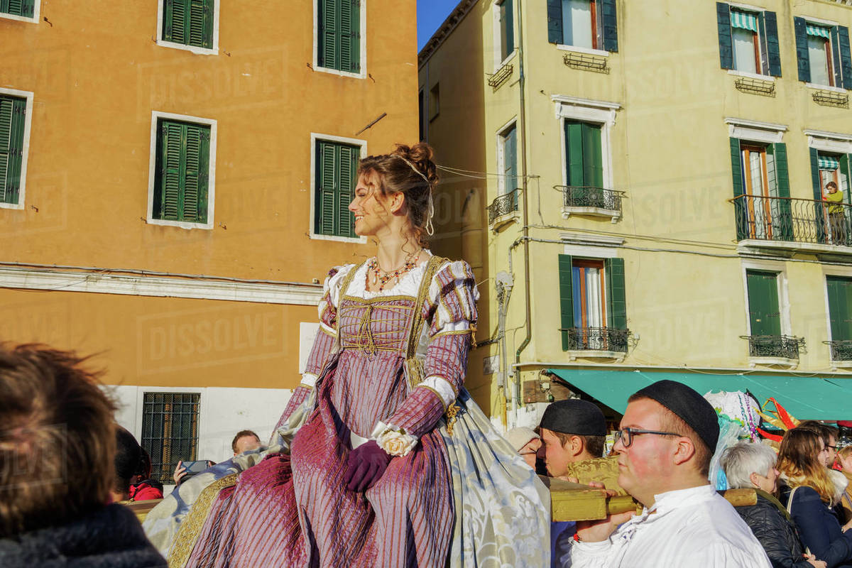 Venice, Italy Carnival celebration Festa delle Marie walking parade ...