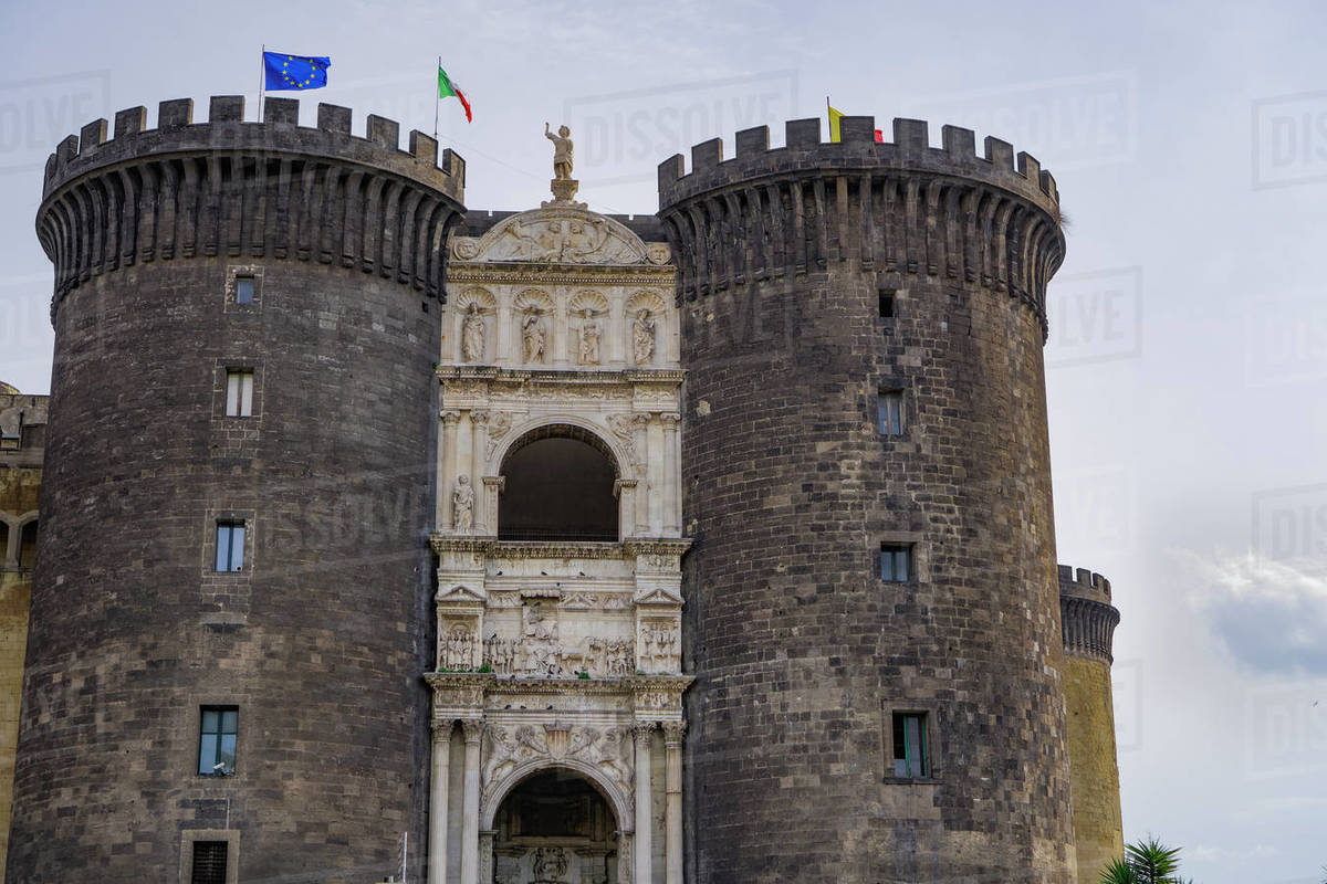 Naples, Italy, Castel Nuovo, triumphal arch, gatehouse, medieval castle ...