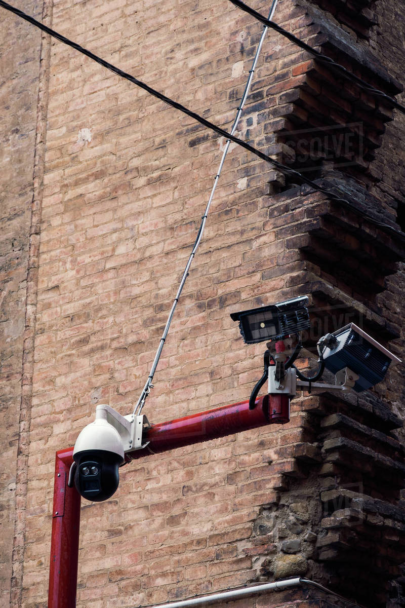 Day view of CCTV security surveillance digital observation cameras on a ...