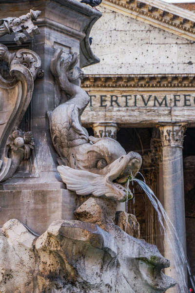 Rome, Italy Fountain of the Pantheon detail with running water from ...