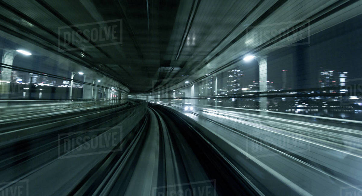 Driving with high speed train at night, Tokyo, Japan, Asia - Royalty ...