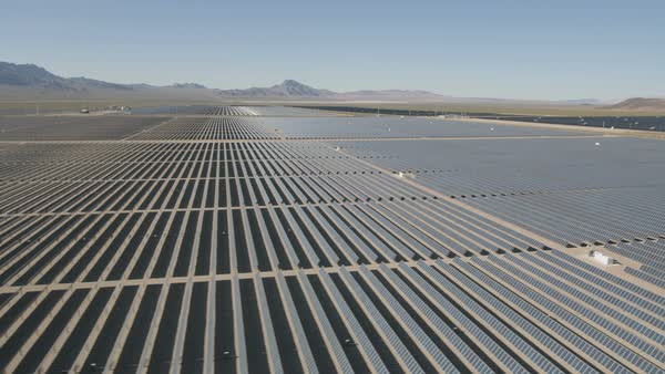 Aerial view Nevada Solar One Photovoltaic Solar units being used to ...