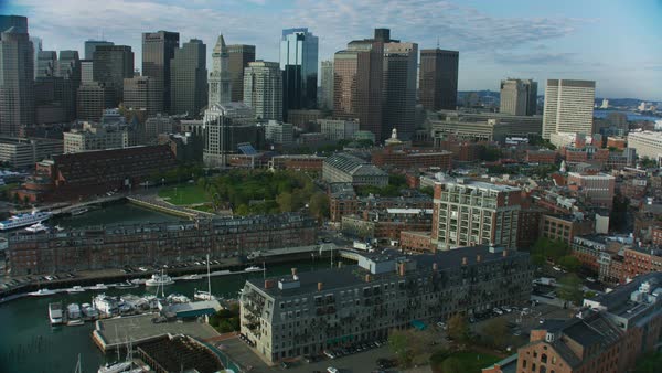 Boston, USA - November, 2017: Aerial view of Boston city skyscrapers ...