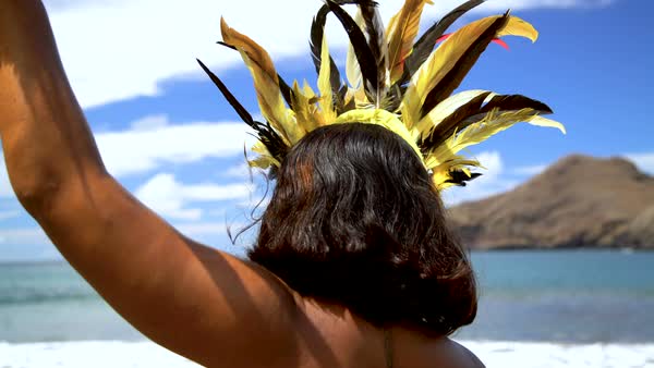 Male and female native Marquesan people performing a traditional Bird ...