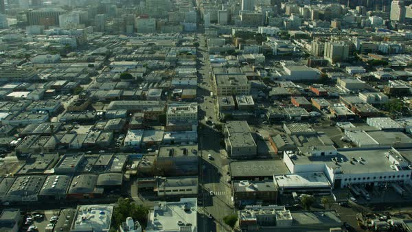 Downtown commercial buildings in Los Angeles city with skyscrapers and ...