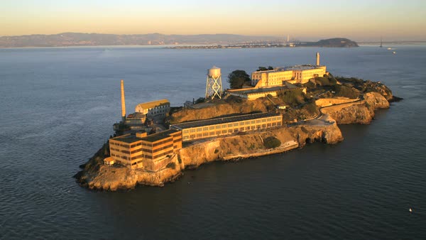 Aerial view The Rock Alcatraz Island abandoned Prison tourist venue San ...