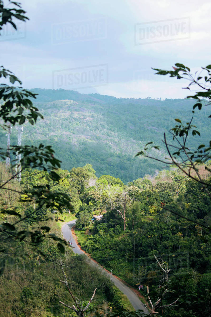 Hill top view of mountains on sunny day - Royalty-free Stock Photo ...