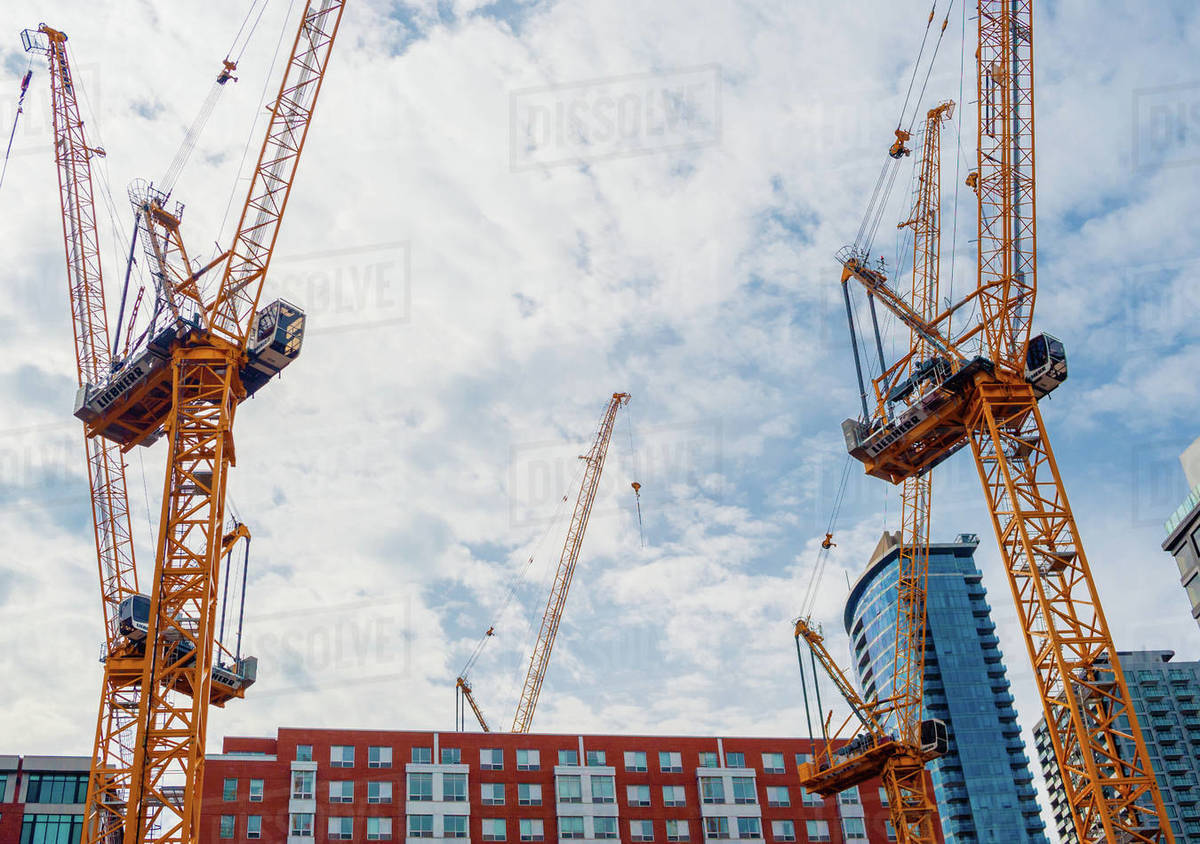 MONTREAL, CANADA - Multiple cranes are set up downtown for a large ...