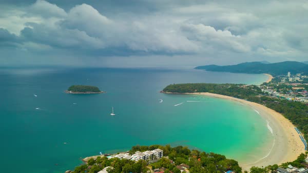 Sunny Day Phuket Island Famous Beach Line Aerial Panorama Timelapse ...