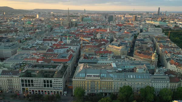 Vienna downtown with houses, buildings and traffic at sunset - Stock ...