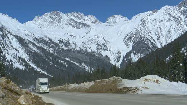ICEFIELDS PARKWAY DRIVE, ALBERTA, CANADA, MARCH 2019: LOW ANGLE ...