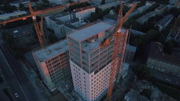 Aerial Shot of the Skyscraper Building in the Process of Construction ...