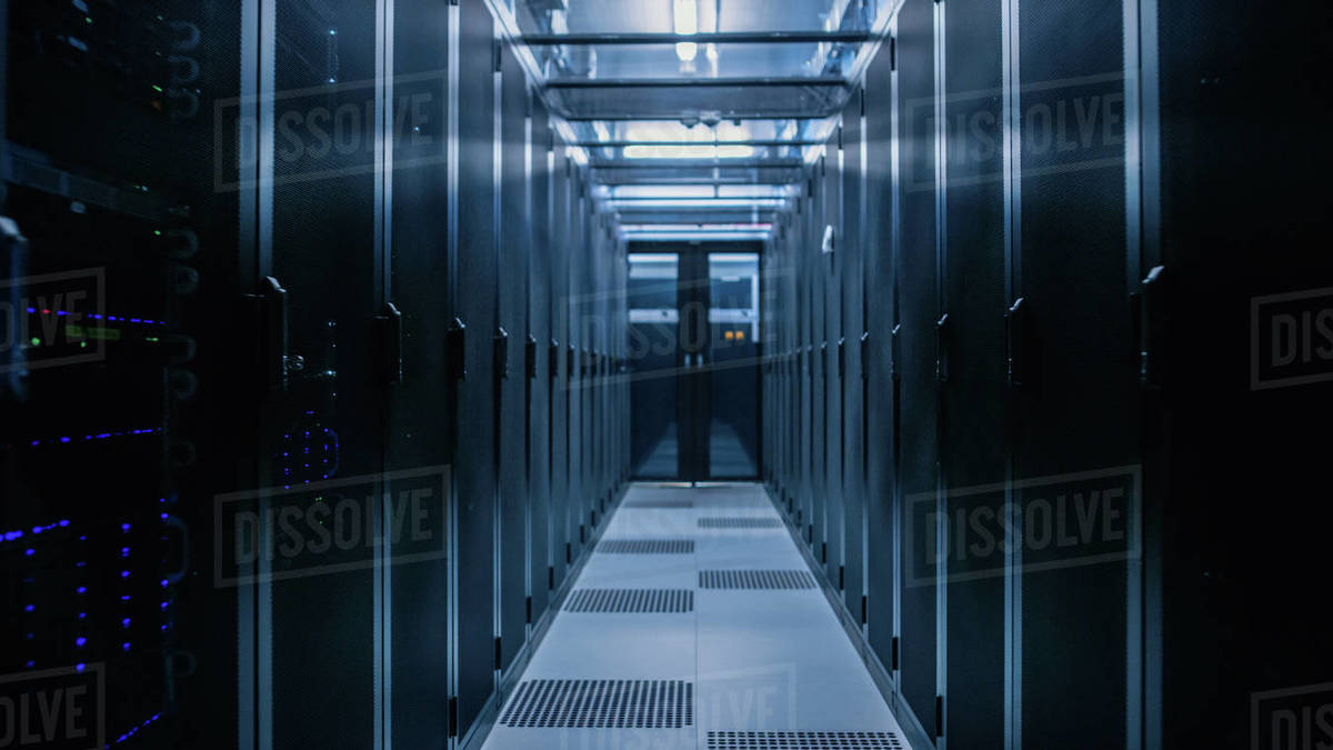 Data Center With Between Two Rows of Fully Operational Server Racks ...
