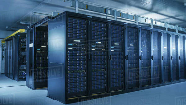 Shot of Modern Data Center With Multiple Rows of Operational Server ...