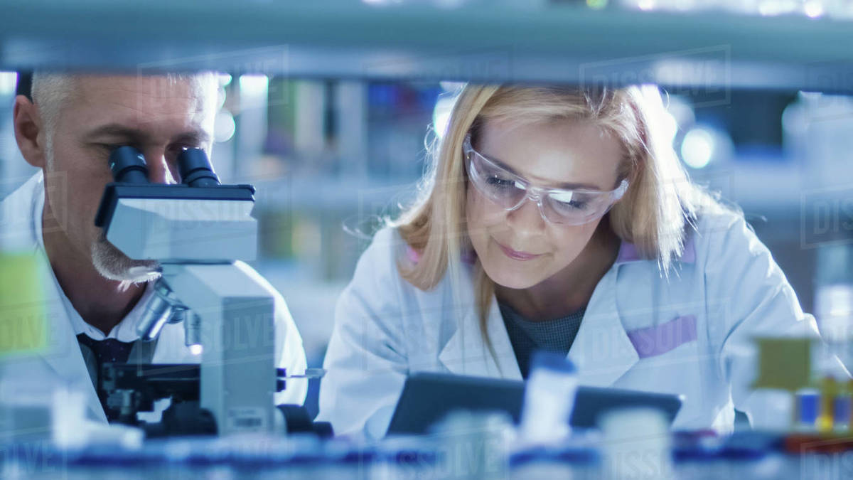 Team of a Male and Female Research Scientist are working with a ...