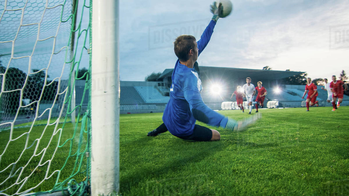 On Stadium Attacker Kicks the Ball and Scores the Goal, Soccer ...