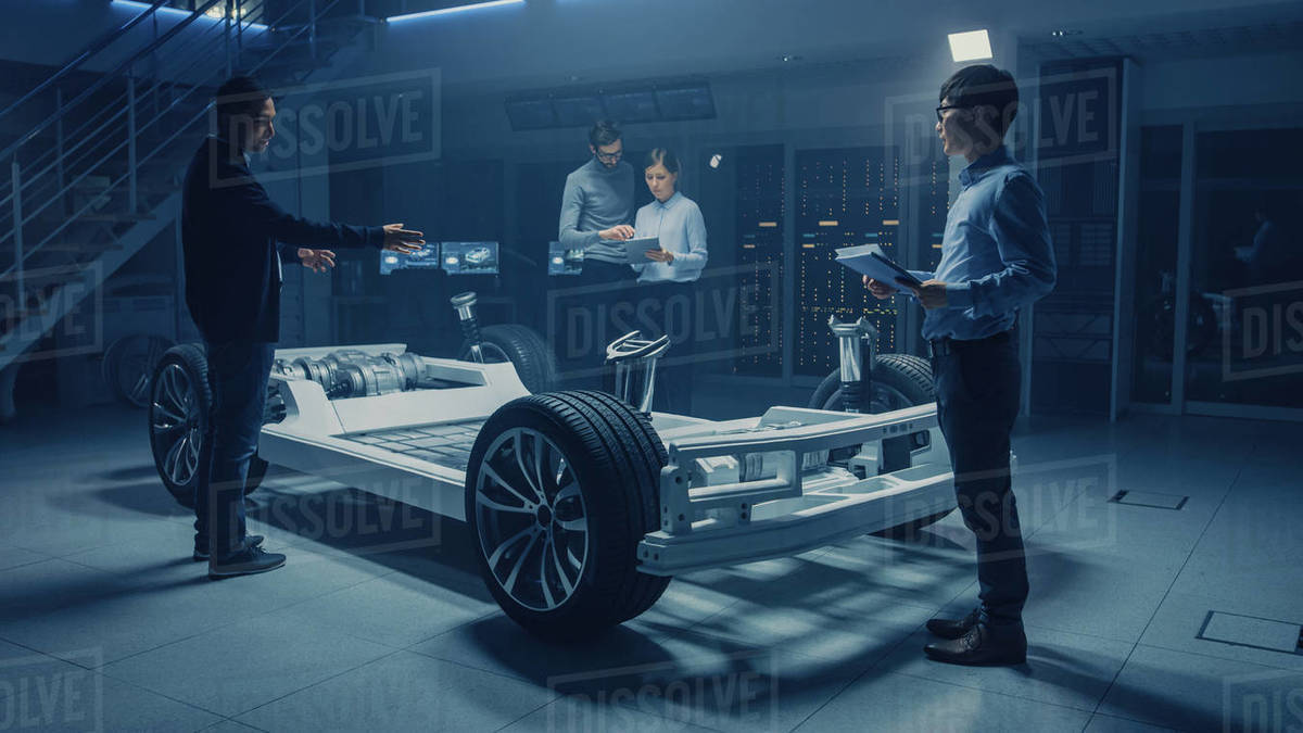 Automobile Design Engineers Working on Electric Car Platform Chassis ...