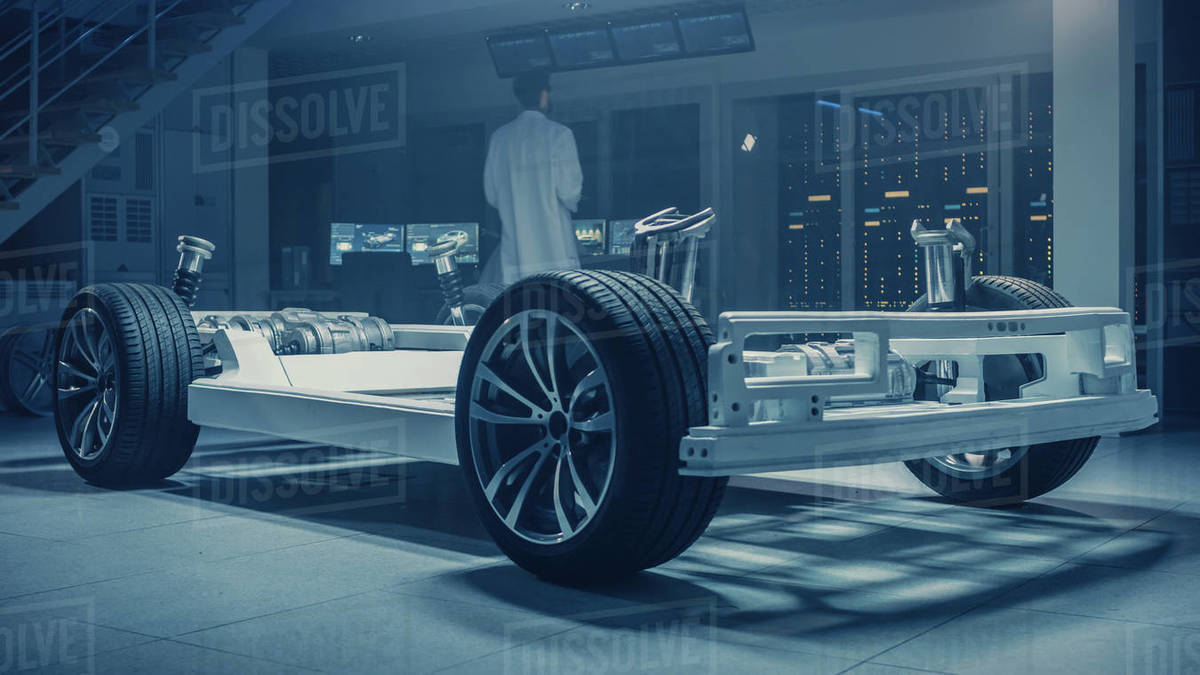 Automobile Engineer Working on Electric Car Platform Chassis Prototype ...