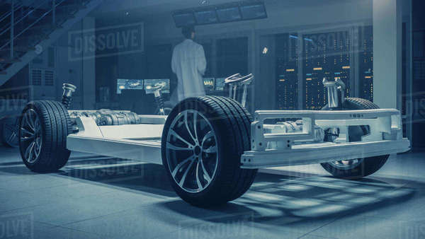 Automobile Engineer Working on Electric Car Platform Chassis Prototype ...