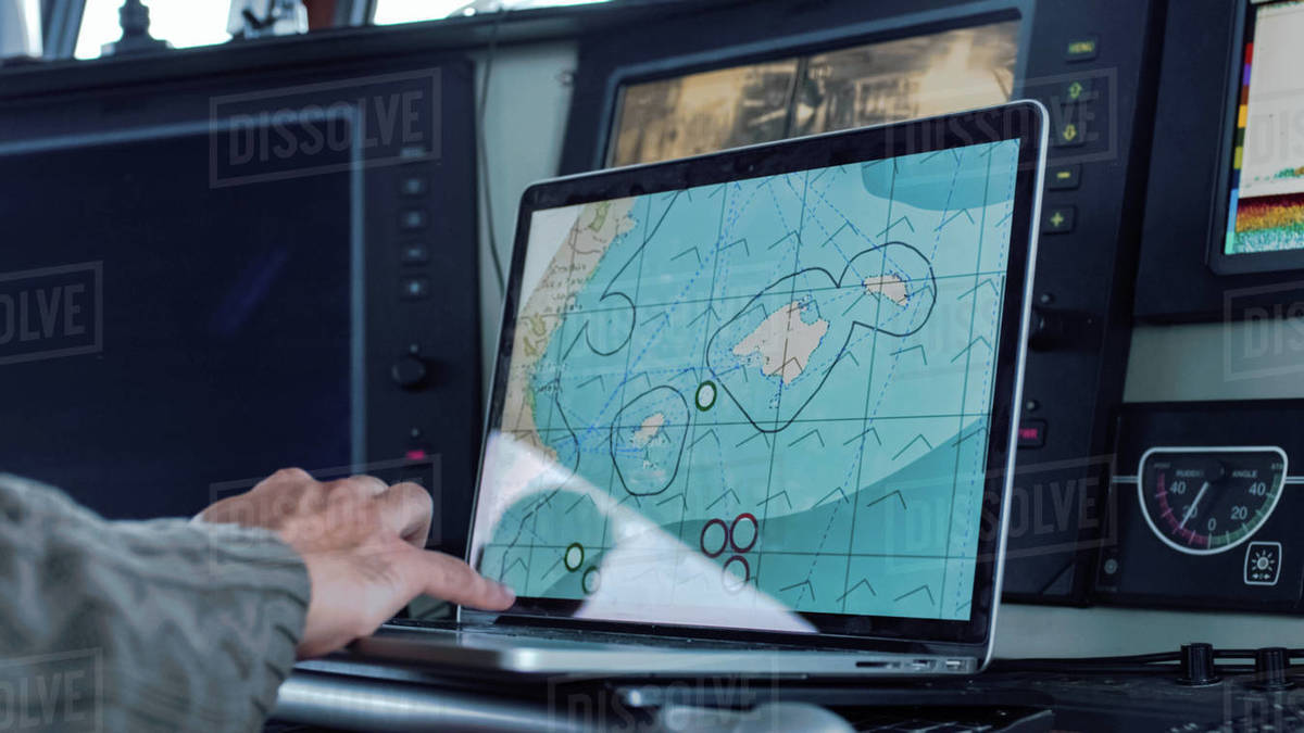 Captain of Commercial Fishing Ship Surrounded by Monitors and Screens ...