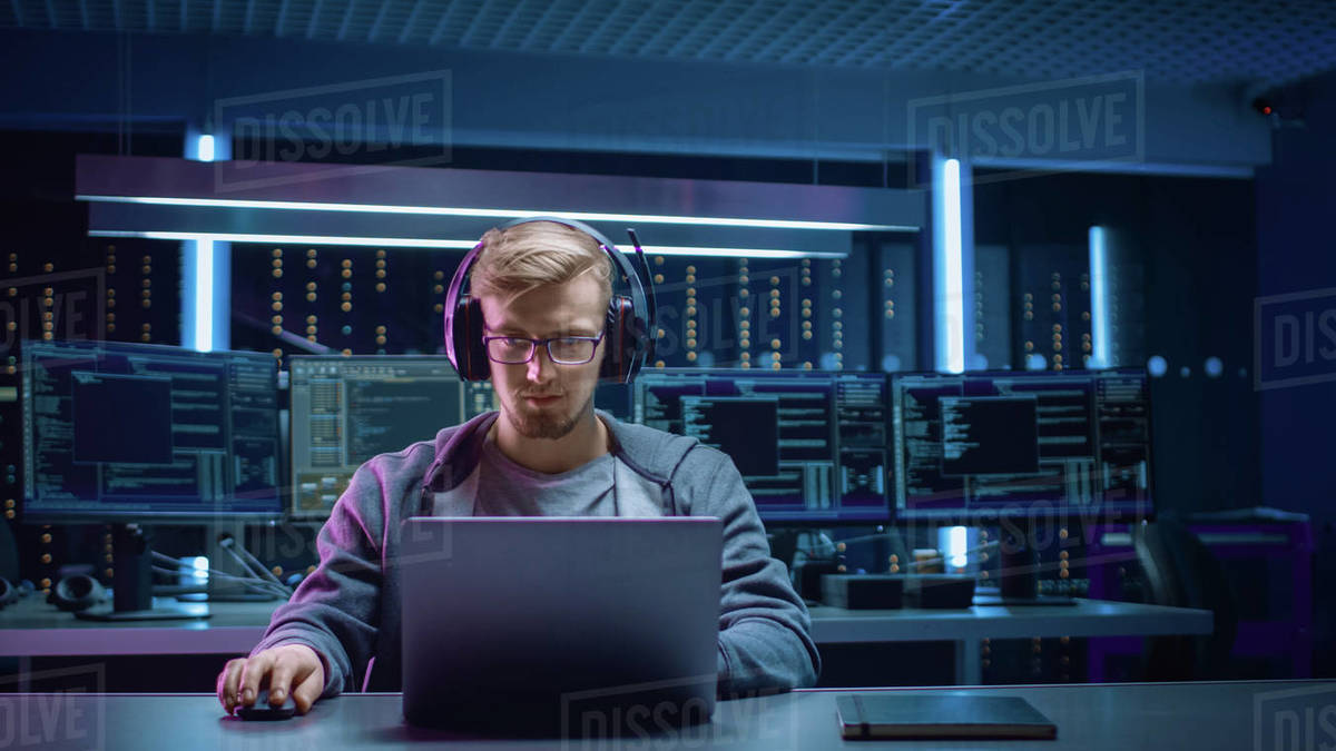 Portrait of Software Developer / Hacker / Gamer Wearing Glasses and ...