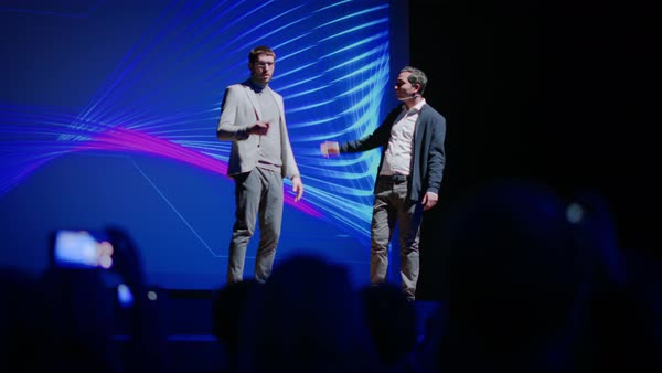On Stage: Startup CEO and Tech Guru Present New Product. Speakers Lead ...
