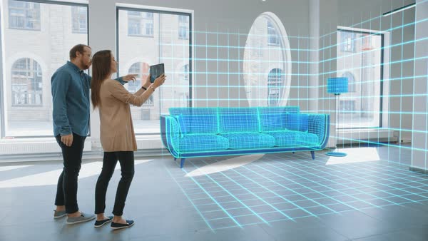 Decorating Apartment: Lovely Young Couple Use Digital Tablet with ...