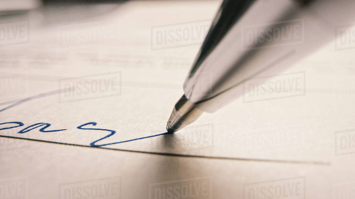 Person Signing Important Document. Camera Following Tip of the Pen as ...