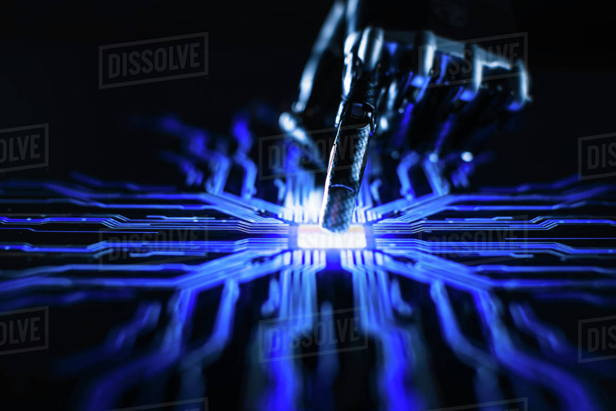 Digitalization Concept: Futuristic Robot Arm Interacting with Screen ...