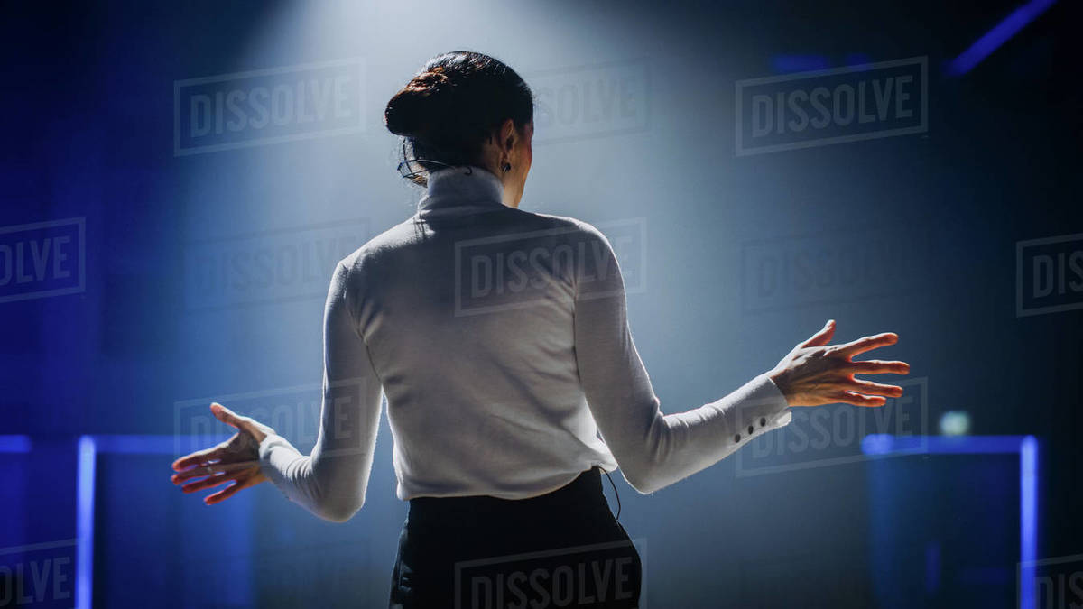 Successful Female Motivational Speaker on Stage, Talking about ...