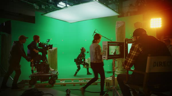 In the Big Film Studio Professional Crew Shooting Blockbuster Movie ...