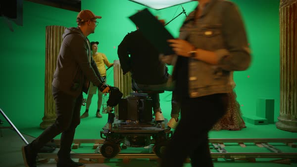On Film Studio Set Shooting History Movie Green Screen Scene. Moving ...