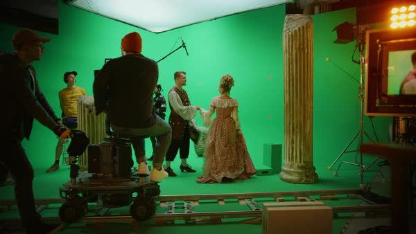 On Film Studio Set Shooting History Movie Green Screen Scene. Moving ...