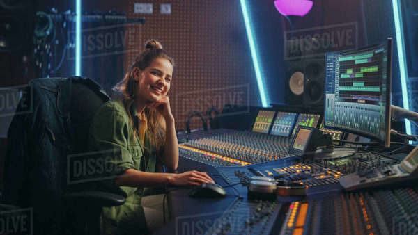 Stylish, Beautiful Female Audio Engineer Working in Music Recording ...
