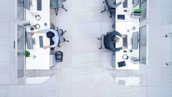 Top Down Shot of Big Busy Corporate Office with Tow Rows off ...