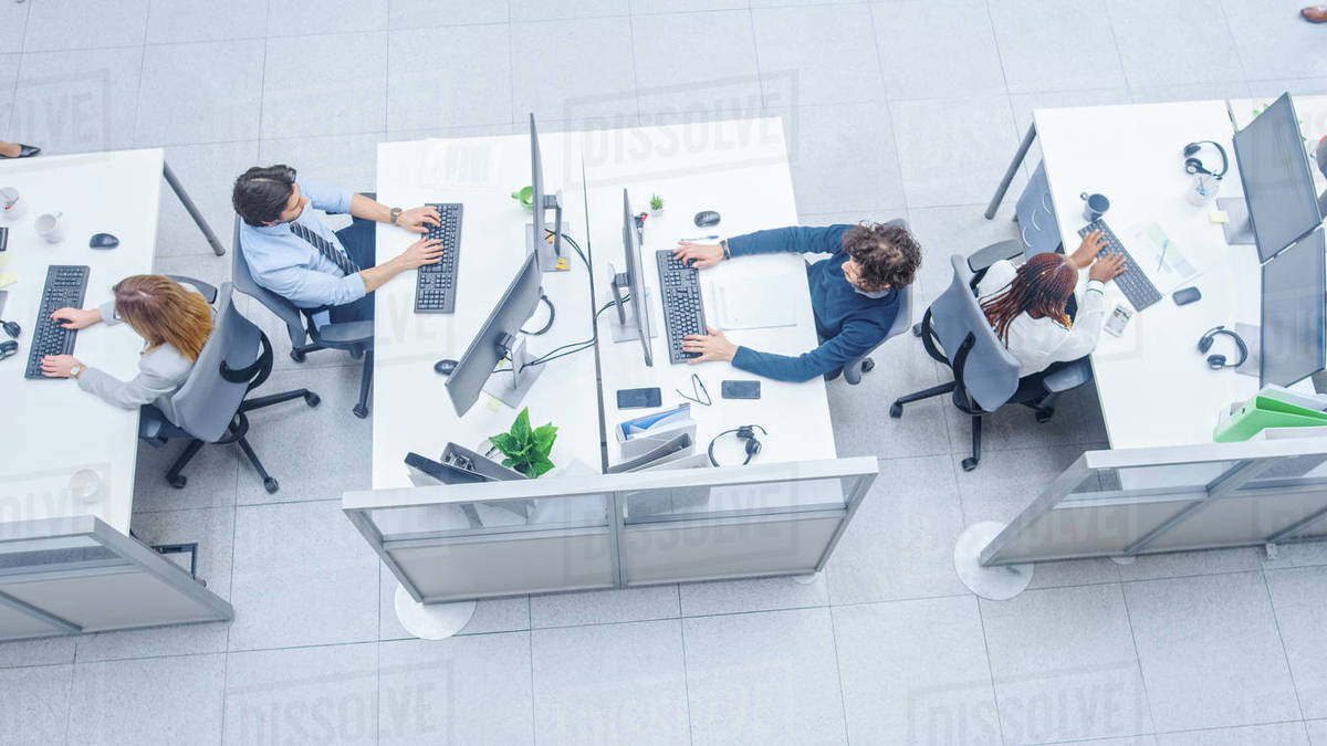 In the Bright Busy Office Rows of Diverse Professionals Working on ...