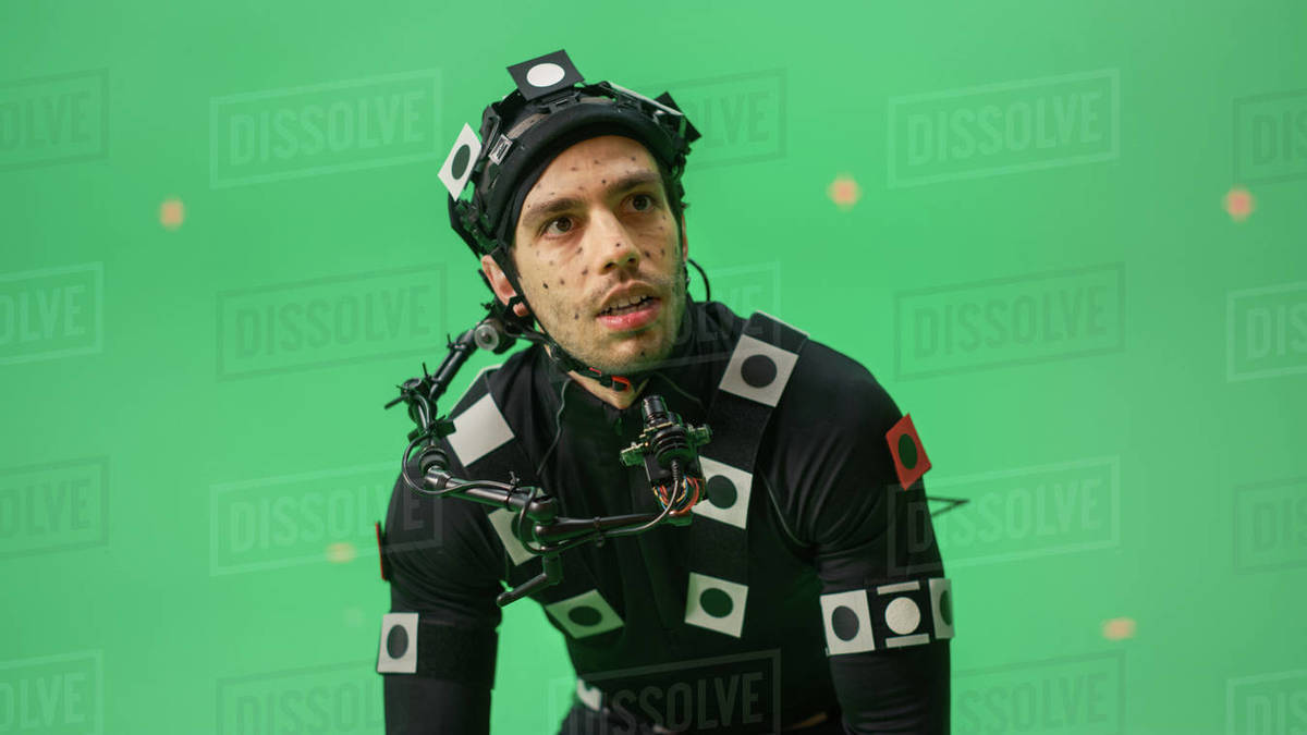 Portrait of an Actor Wearing Motion Caption Suit and Head Rig Posing ...