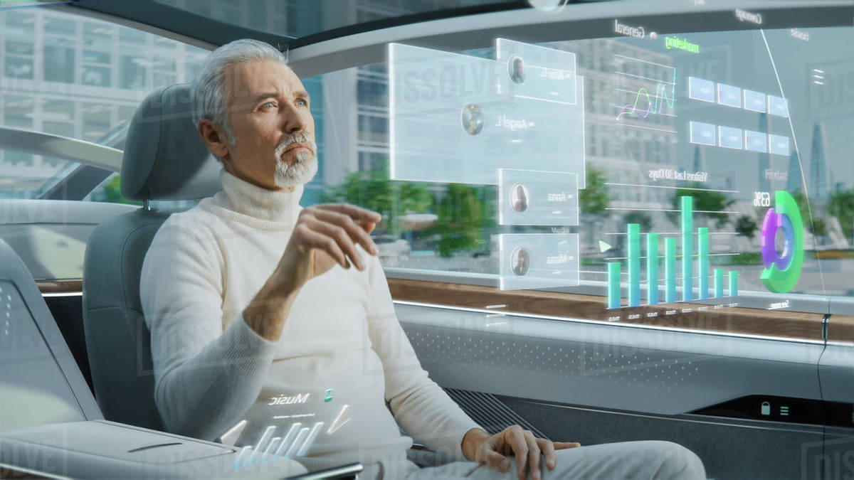 Attractive Senior Man Using Futuristic Augmented Reality Interface for ...