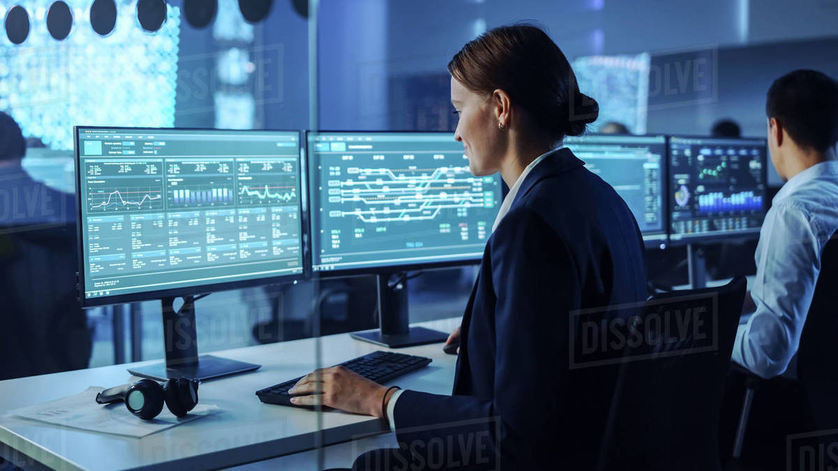 Confident Female Data Scientist Works Closely to her Young Colleague in ...
