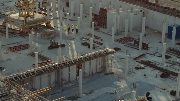 Aerial Flight Over a New Constructions Development Site with Diverse ...