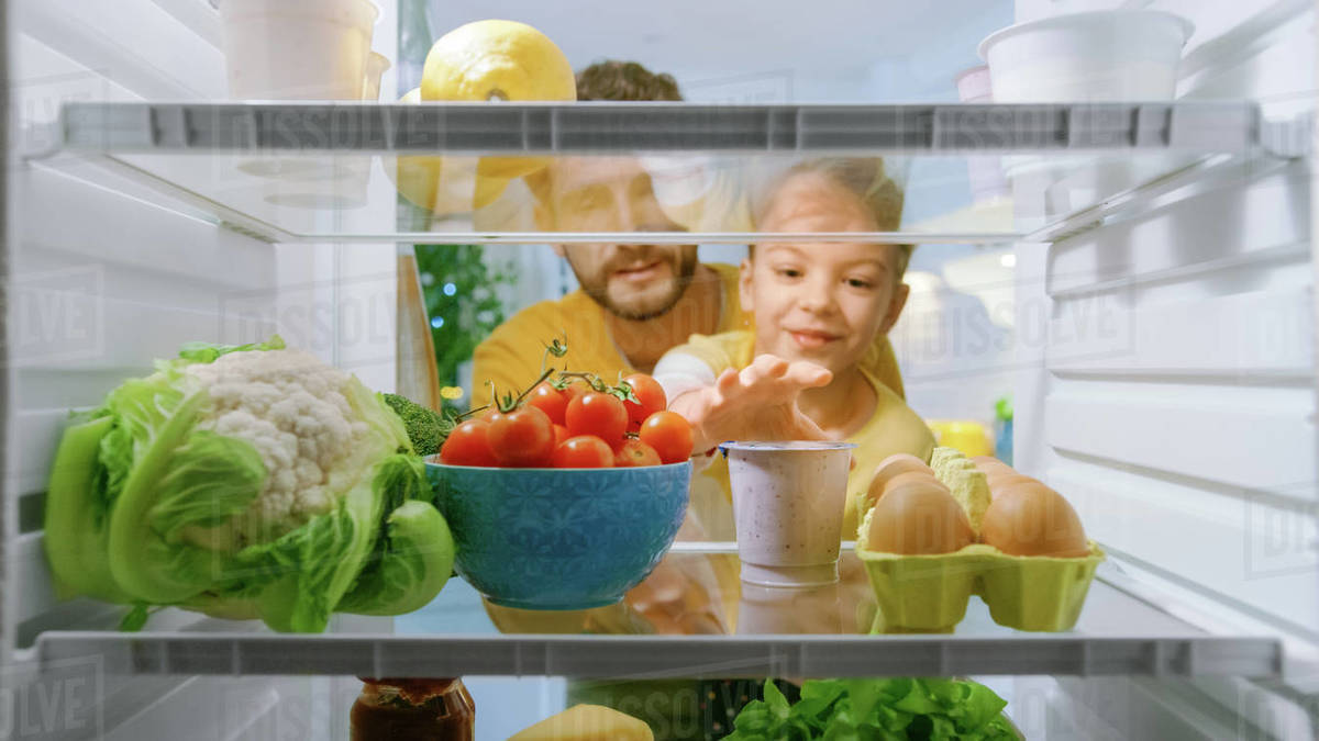 Camera Inside Kitchen Fridge: Dad Lifts Cute Little Daughter to Choose ...
