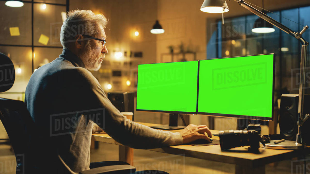 Creative Middle Aged Designer Sitting at His Desk Uses Desktop Computer ...