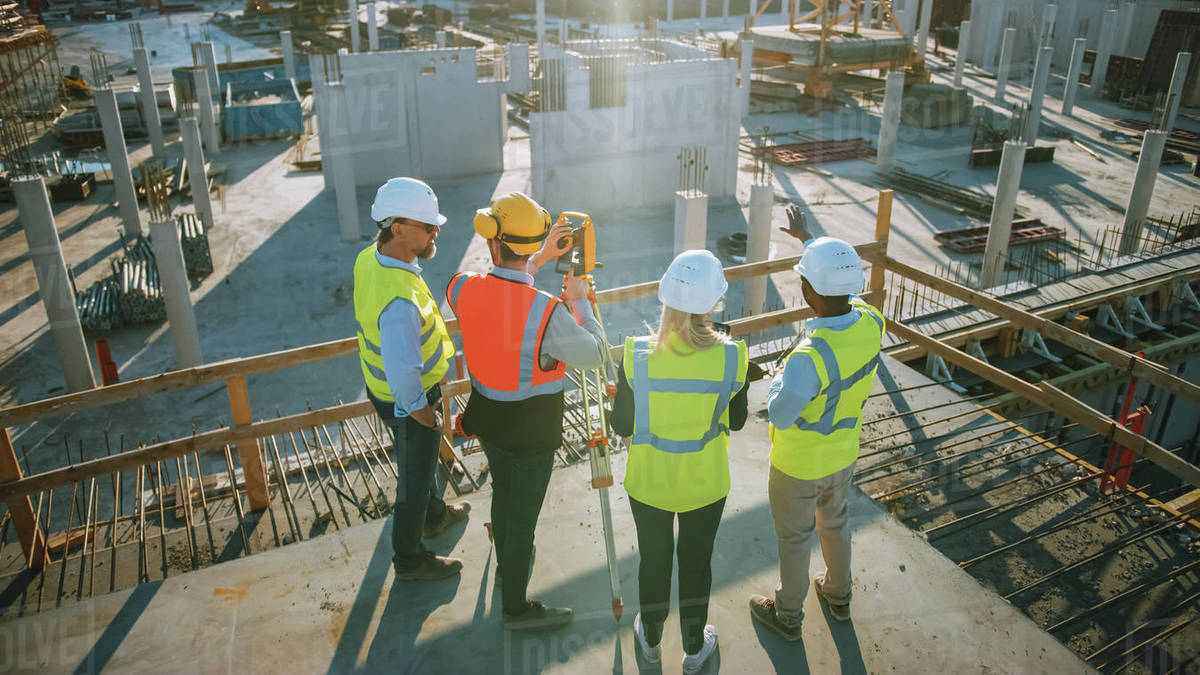 Construction Worker Using Theodolite Surveying Optical Instrument for ...