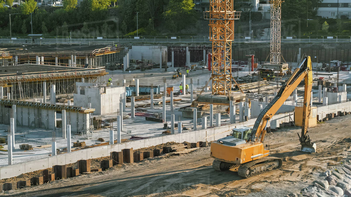 Aerial Shot of a New Constructions Development Site with High Tower ...