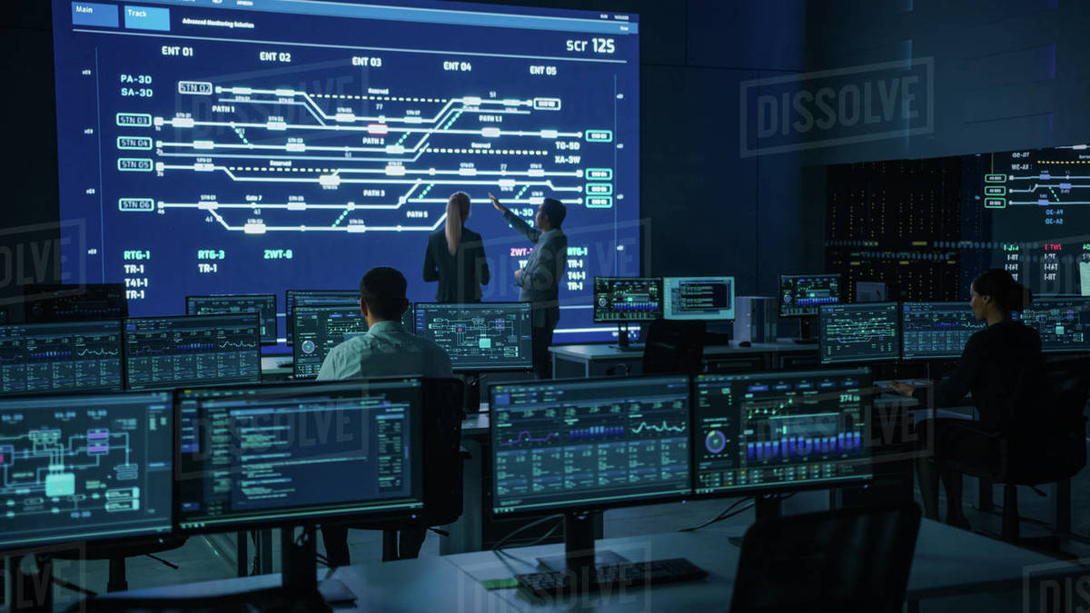 Project Manager and Computer Science Engineer Talking while Using Big Screen Display - Stock ...