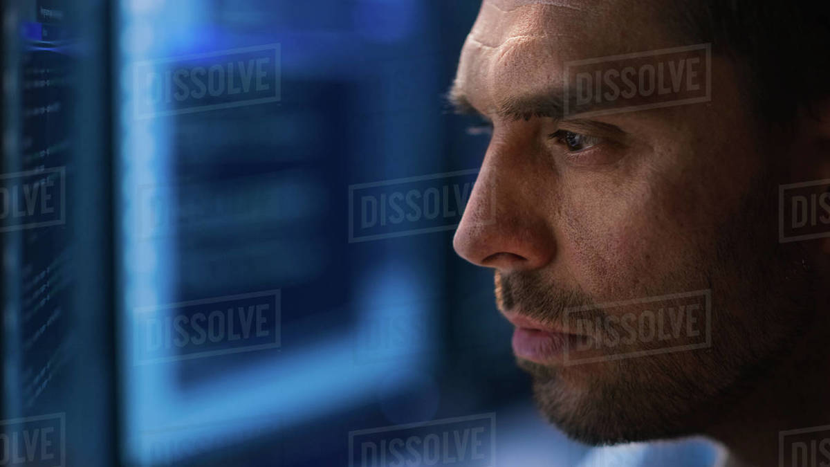 Confident Man Looks at Monitor Screen Showing Data - Royalty-free Stock ...