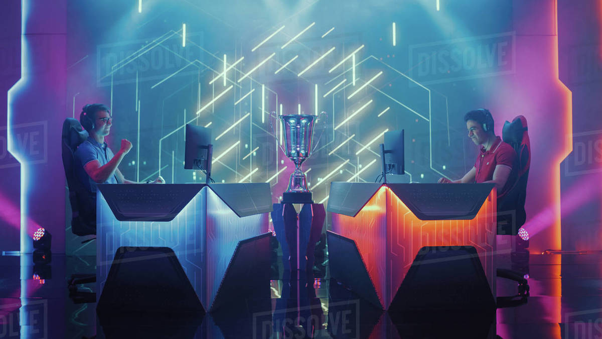 Two Professional Esport Gamers Competition in a Video Game on a ...
