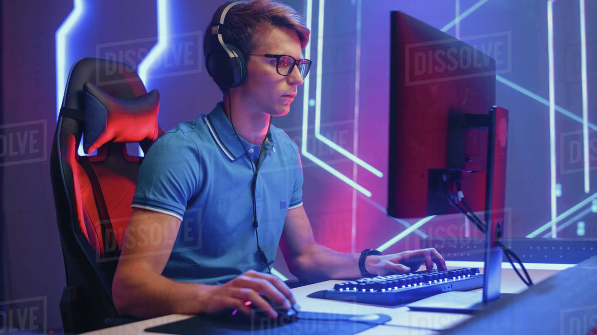 Professional eSports Gamer Plays Video Game on His Personal Computer ...